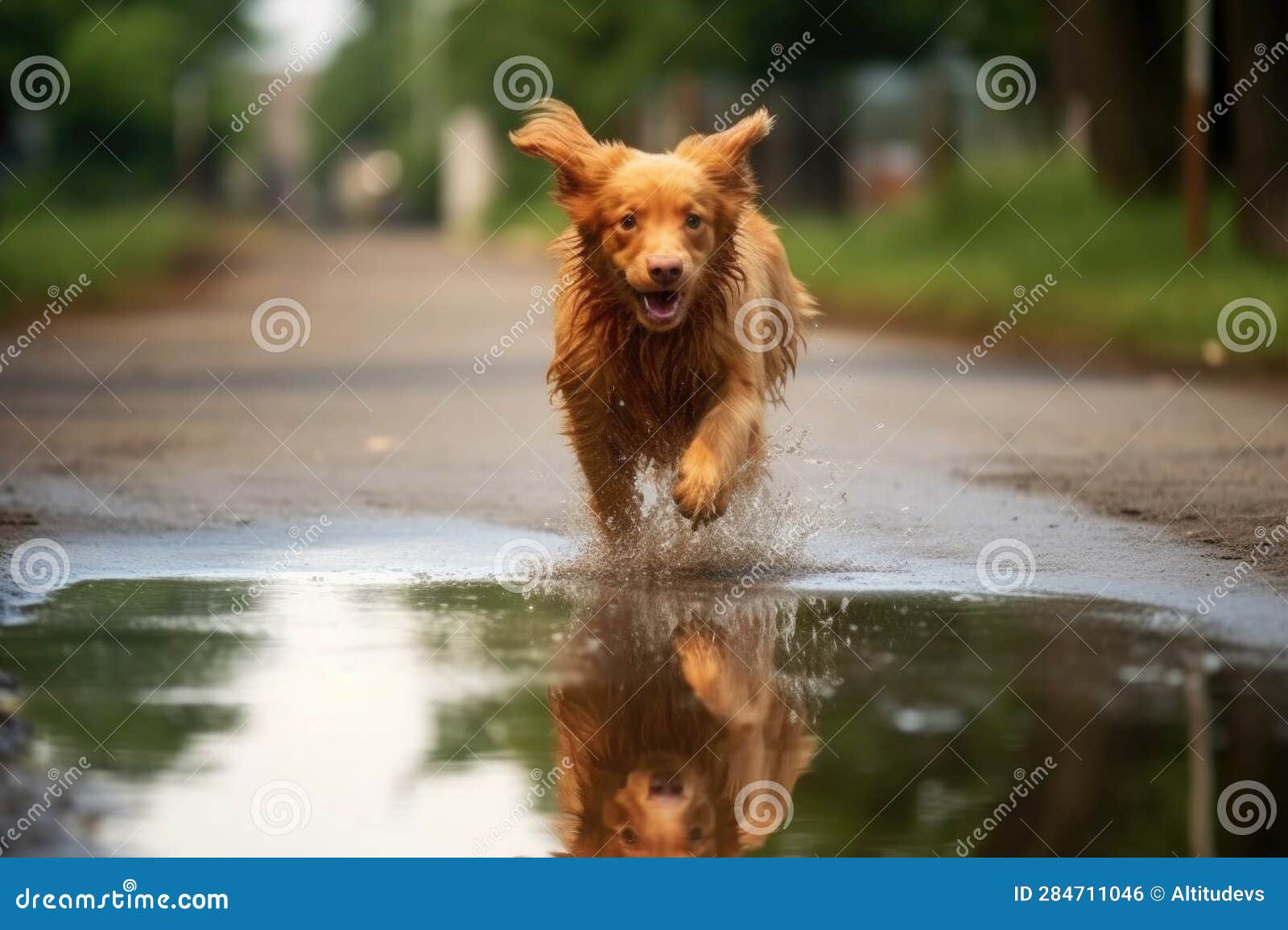 Wet Dog Shaking Near A Puddle, Causing A Water Ripple Effect Royalty ...