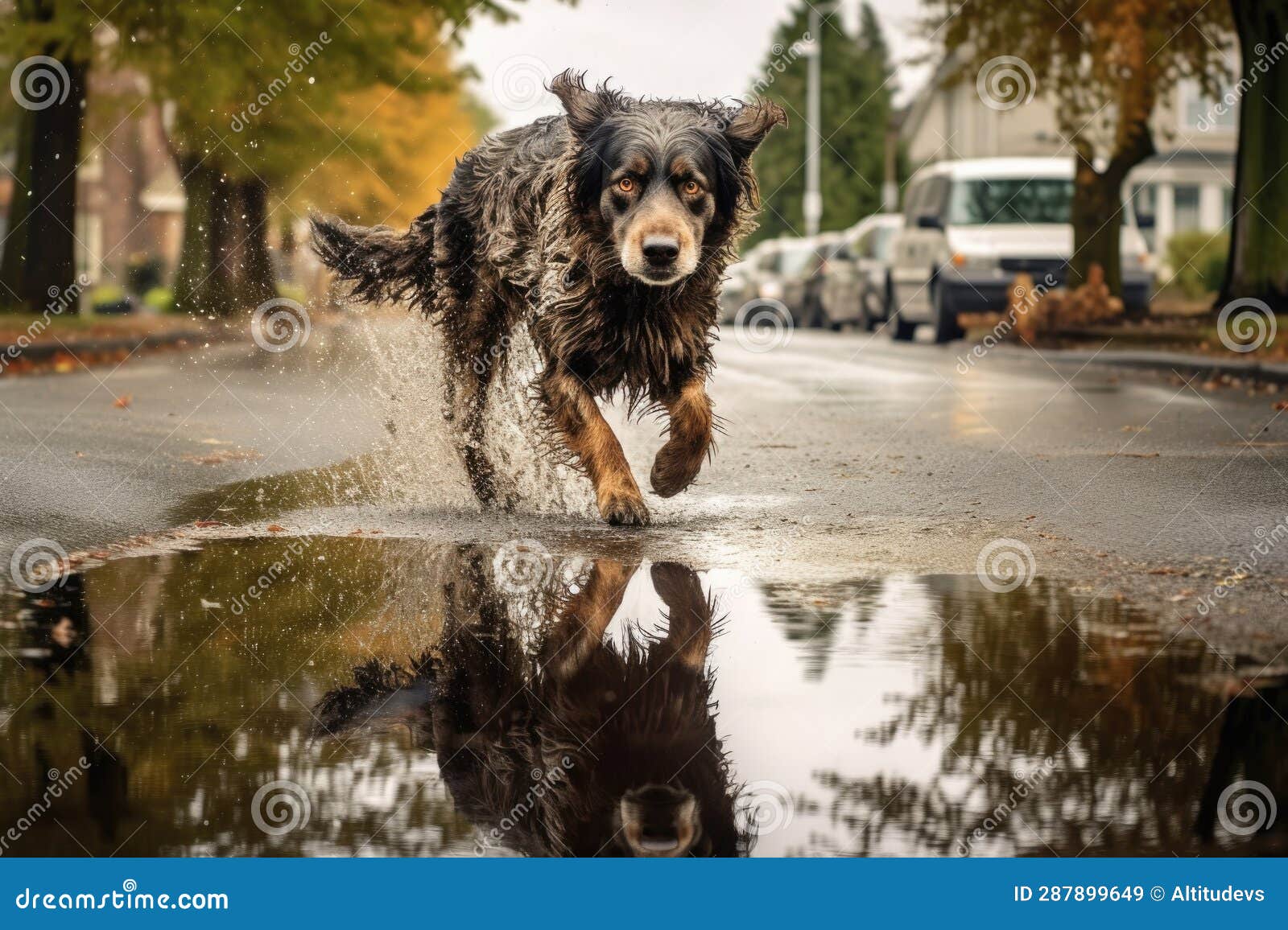 Wet Dog Shaking Near a Puddle, Causing a Water Ripple Effect Stock ...