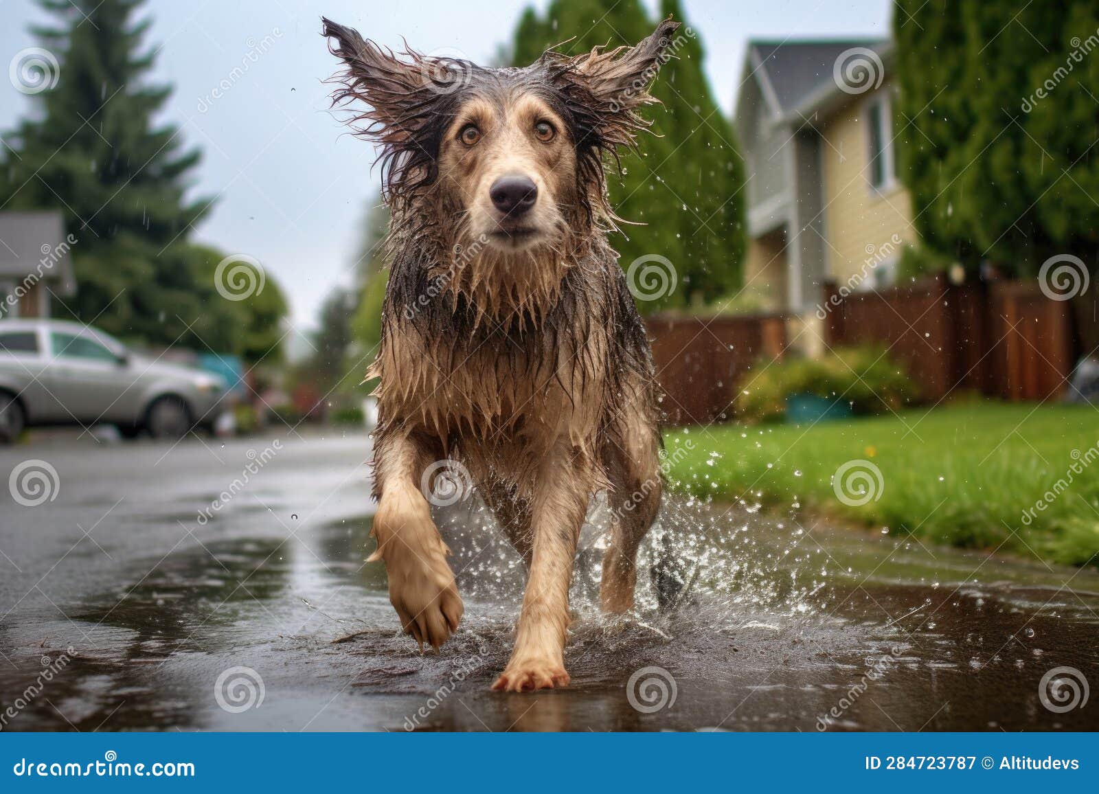 Wet Dog Shaking Off Water after Playing in the Rain Stock Illustration ...
