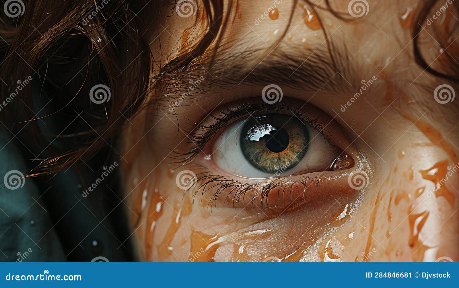 A Wet Drop Reflecting Nature Beauty, Eyes Looking at Camera Generated ...