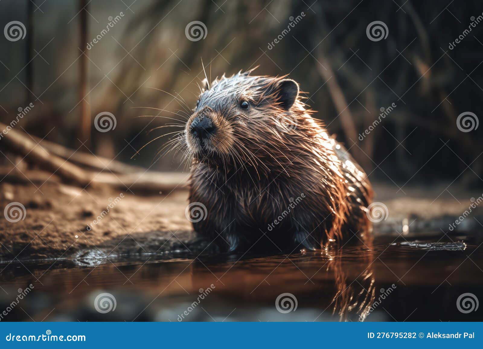 A Wet Eurasian Beaver Stands in the Water. Ai Generative Stock Photo ...