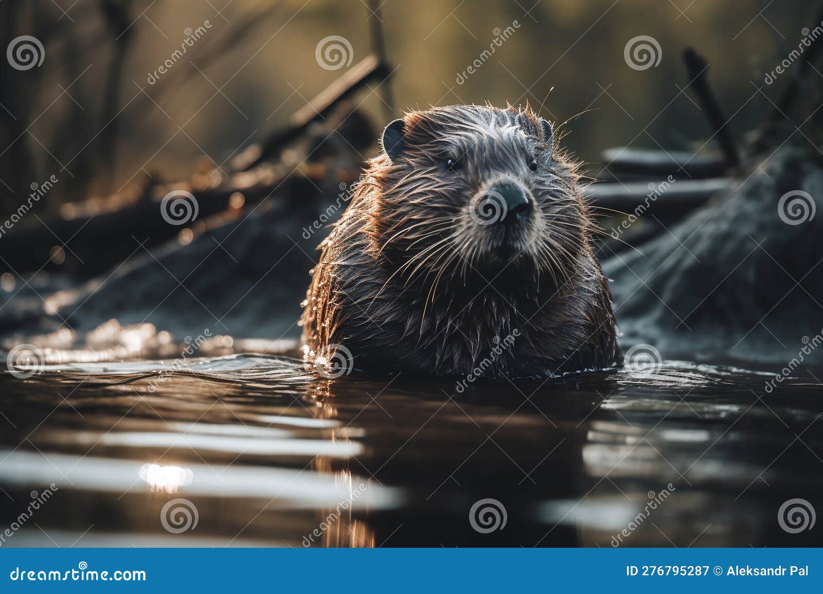 A Wet Eurasian Beaver Stands in the Water. Ai Generative Stock Image ...