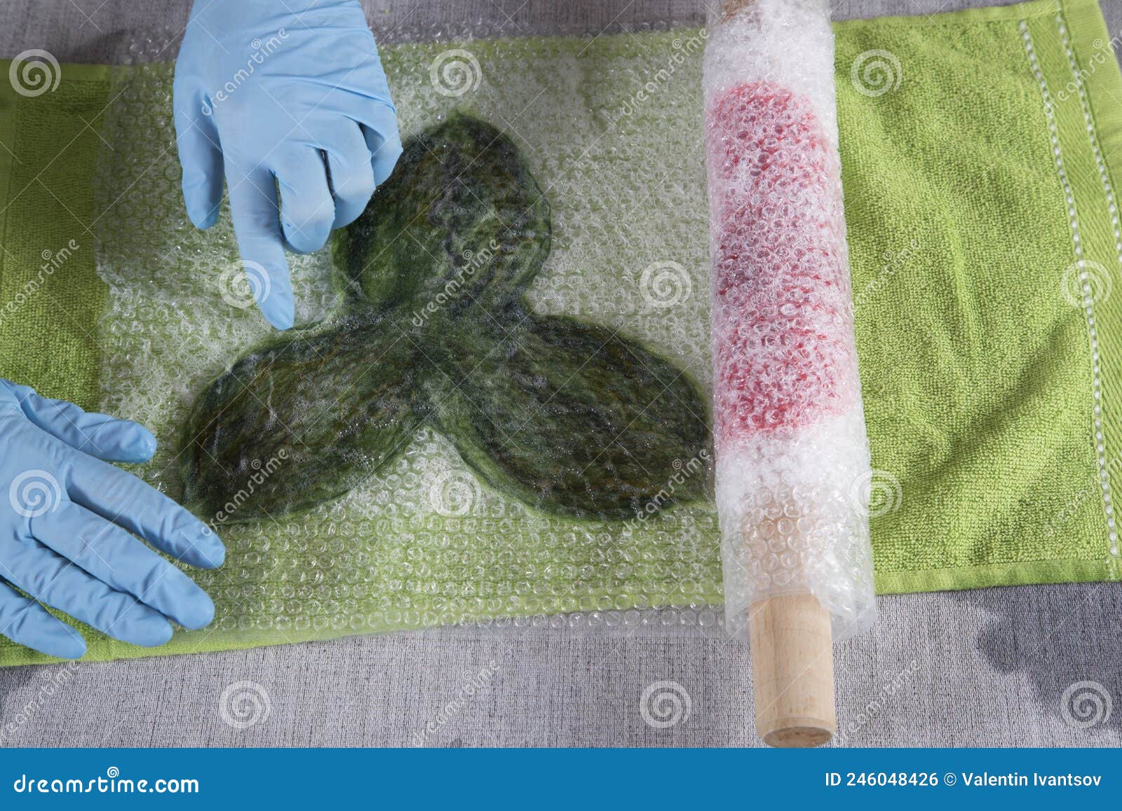 Wet Felting Wool in the Process of Creating a Product Stock Photo ...