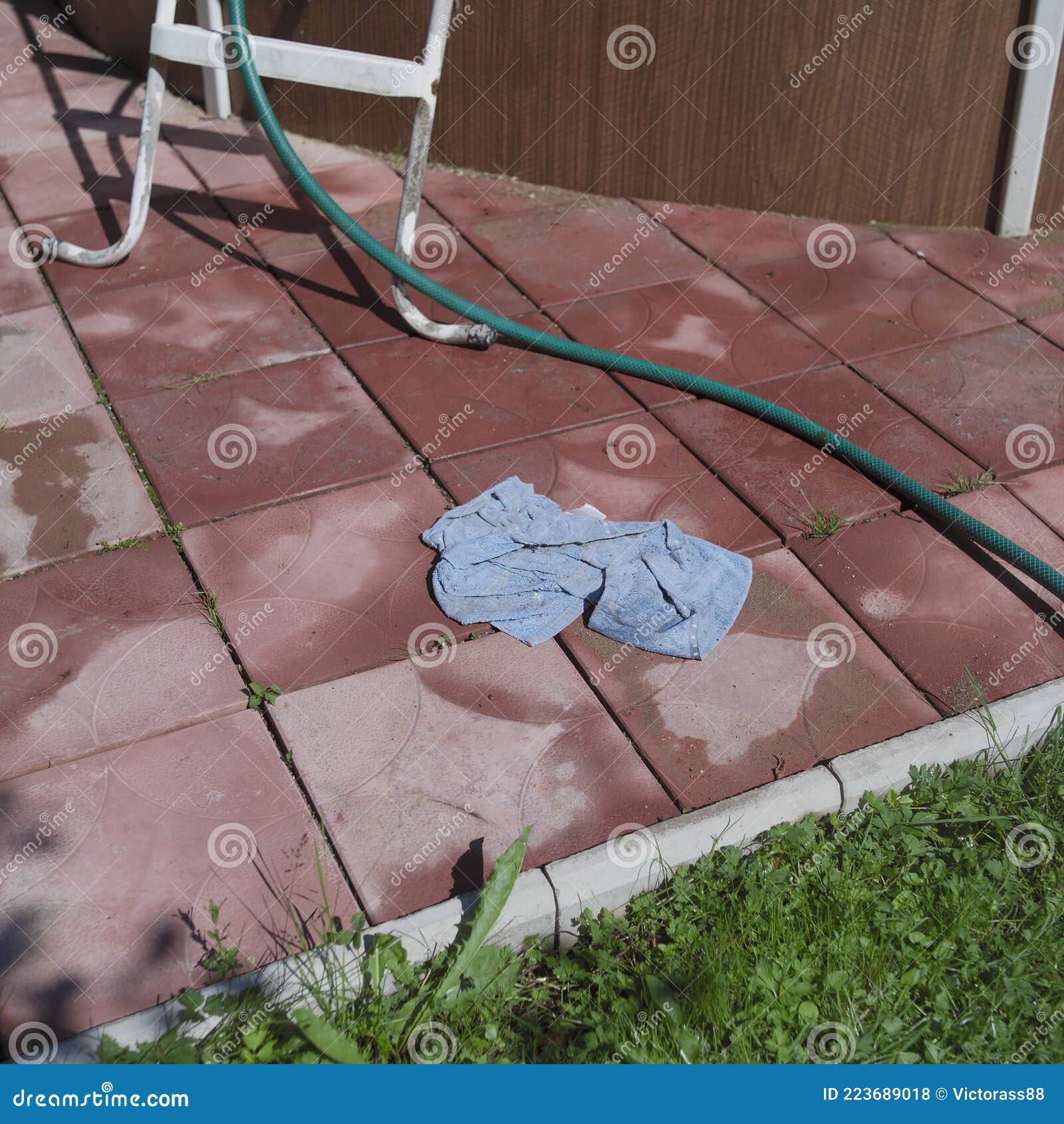Wet floor around a pool stock photo. Image of cleaning - 223689018