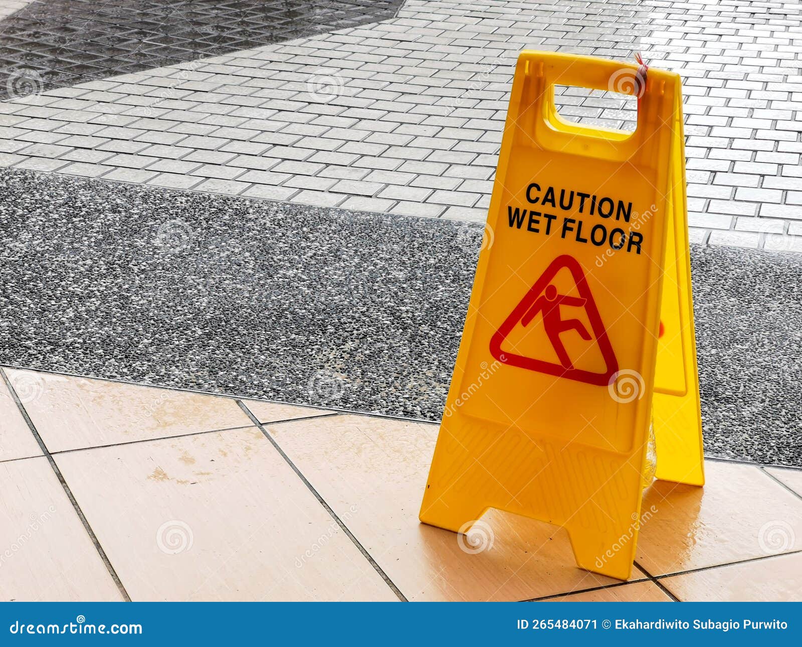 Wet Floor Caution Sign at the Buiding Enterance. Stock Image - Image of ...