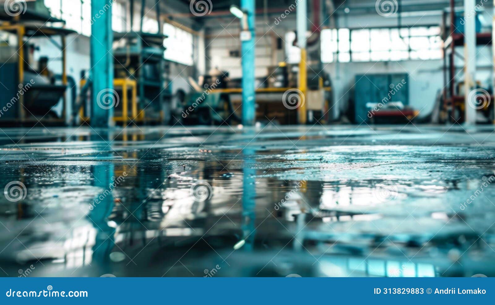 Wet Floor in Factory with Machine in Background Stock Image - Image of ...