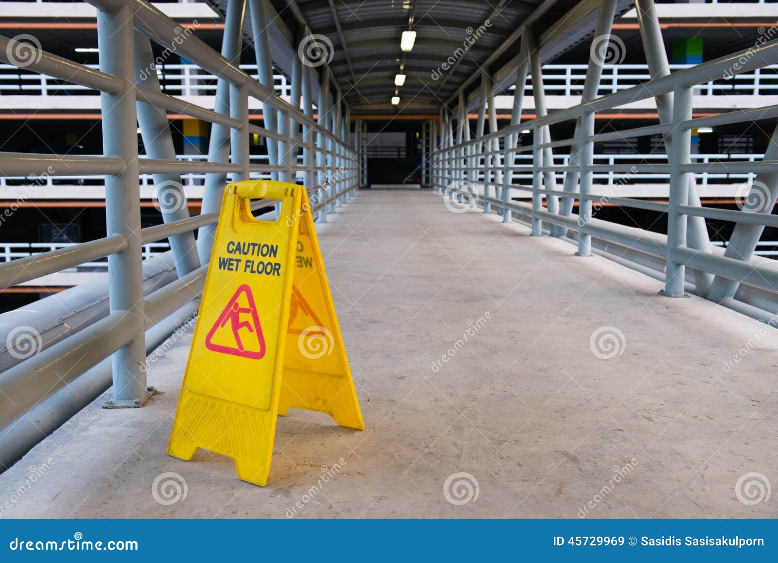 Wet Floor Sign on a Corridor Stock Image - Image of empty, cleaning ...