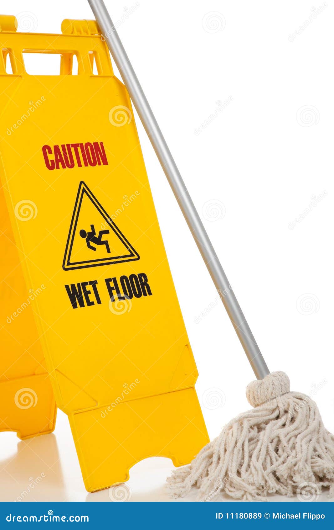 Wet Floor Sign And Mop On White Background Stock Image - Image of ...
