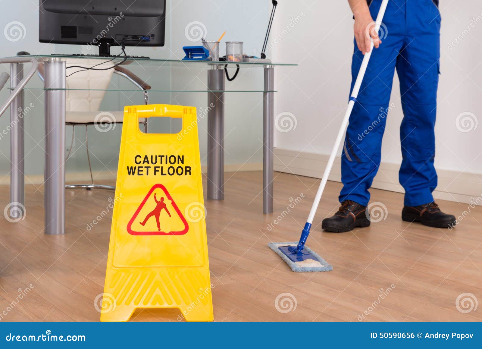Wet Floor Sign And Mop On White Background Royalty-Free Stock Photo ...