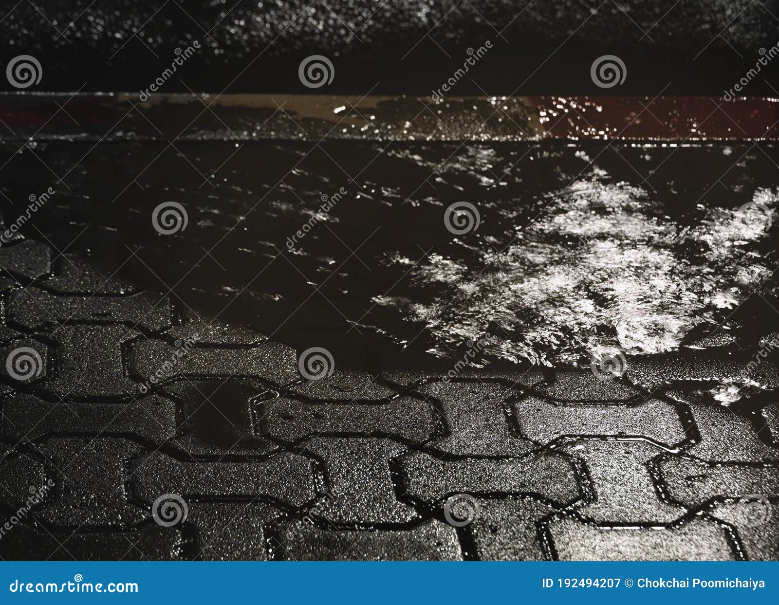 Wet Foot Path after Hard Rain Fall at Night Stock Image - Image of ...