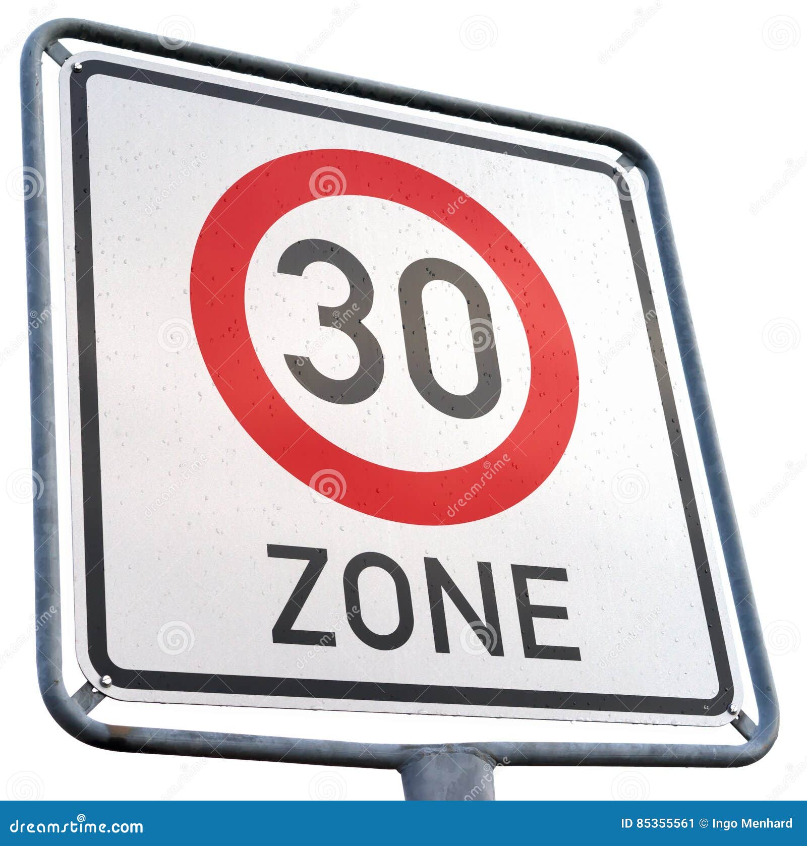 Wet German Zone 30 Warning and Road Sign Isolated Stock Image - Image ...