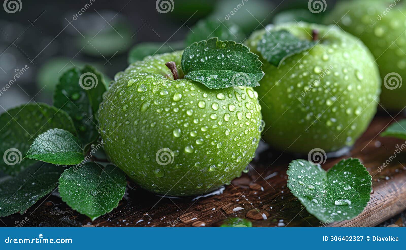 Wet green apples closeup stock illustration. Illustration of ripe ...