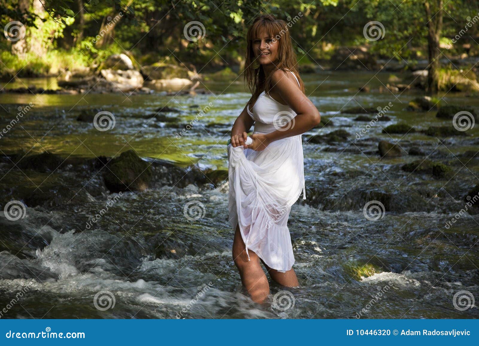 Wet Lady Walking Cross River Stock Photo - Image of outdoor, walking ...