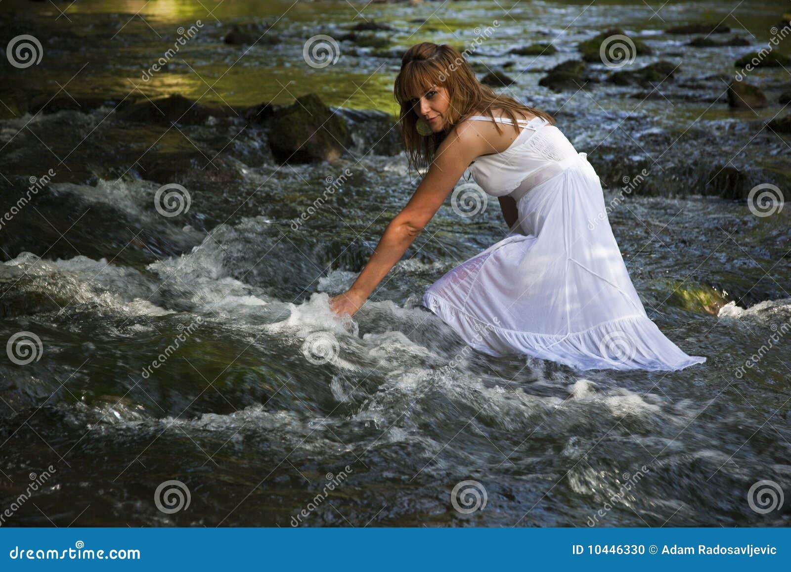Wet Lady Walking Cross River Stock Photo - Image of trees, cold: 10446330