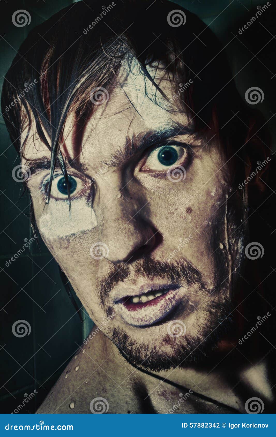 Wet man with crazy eyes stock photo. Image of eyes, crazy - 57882342