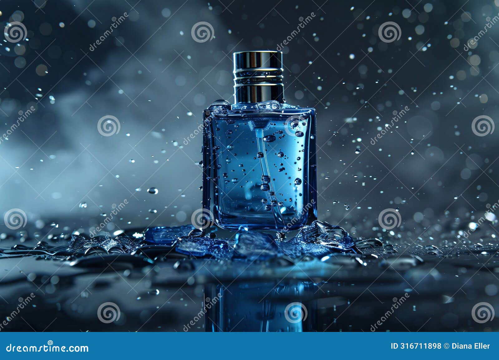 Wet Man Perfume Bottle on Dark Background Stock Illustration ...