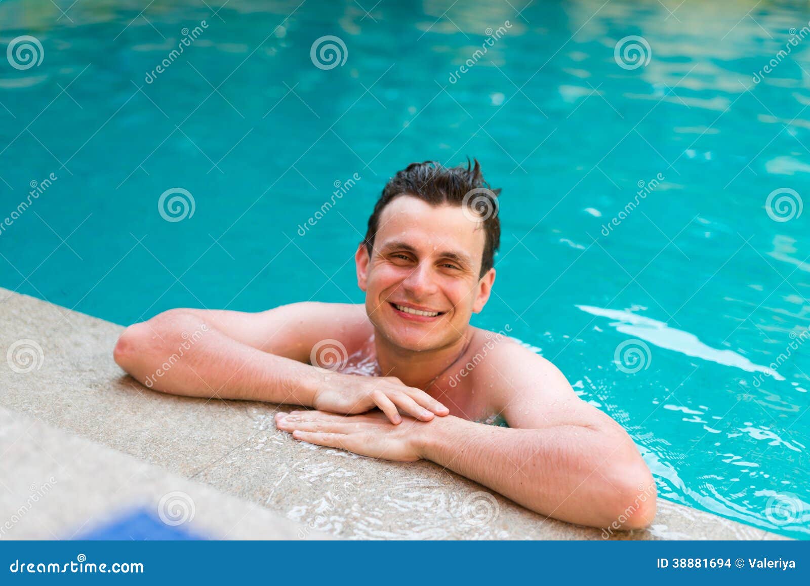 Wet Man Posing in the Swimming Pool Stock Photo - Image of bristle ...