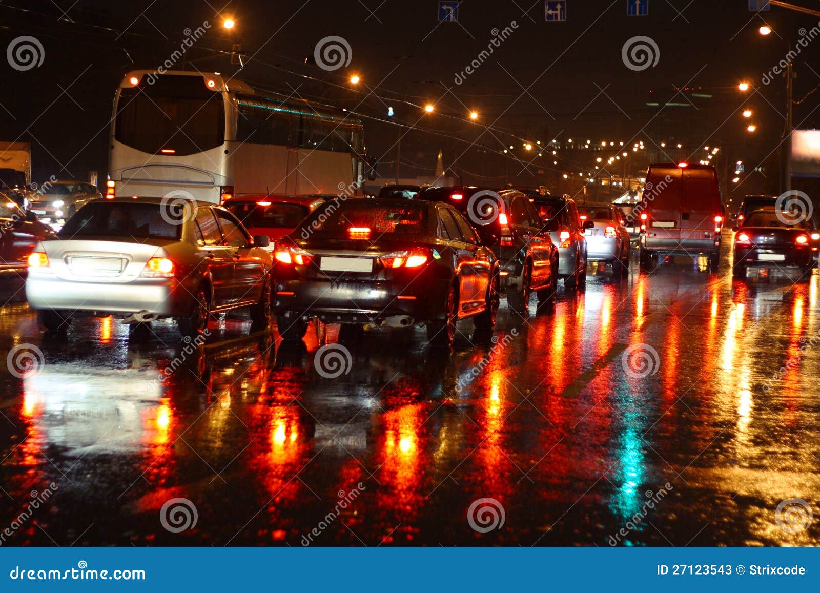 Wet Night Road. Autumn, Rain, Reflections. Stock Image - Image of road ...