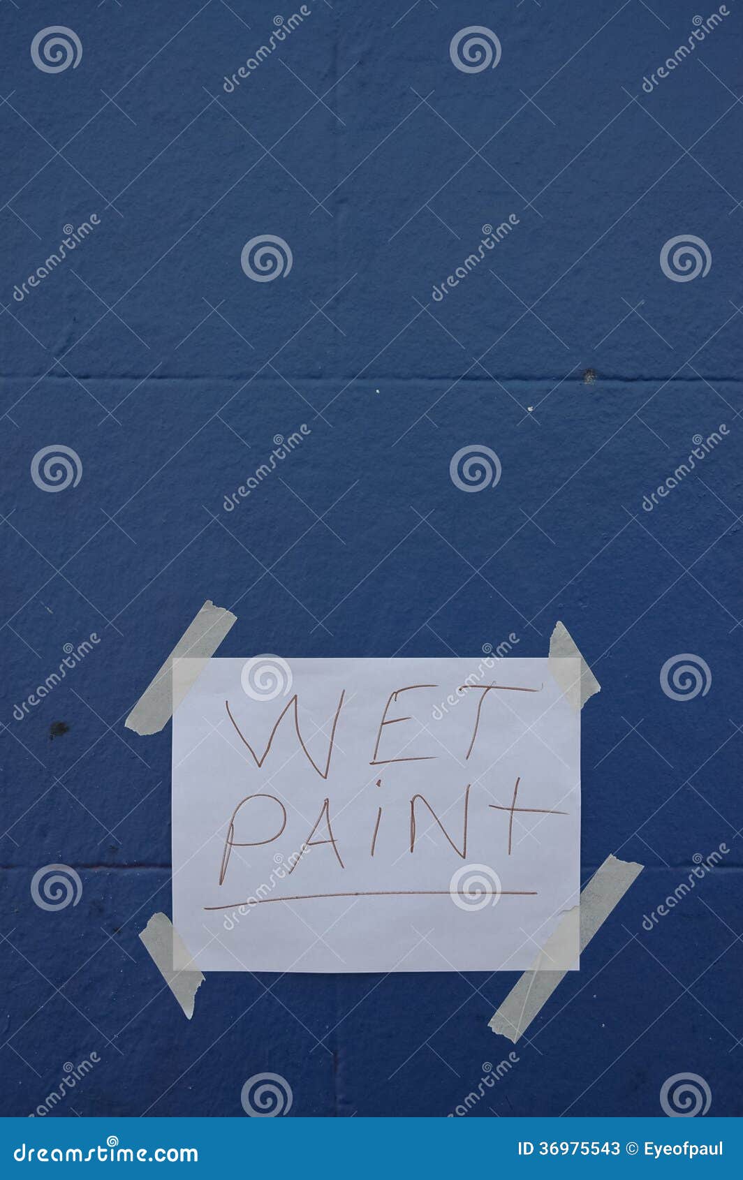 Wet Paint Paper Sign on Blue Wall Stock Image - Image of attached ...