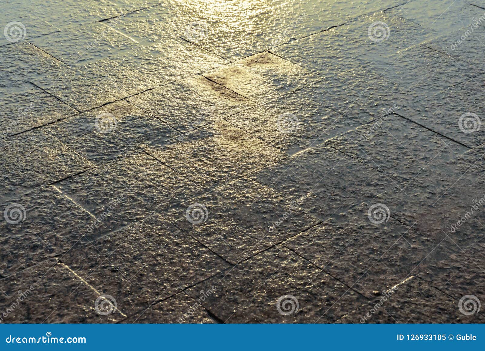 Wet Pavement after Rain at Sunset. Stock Image - Image of season ...