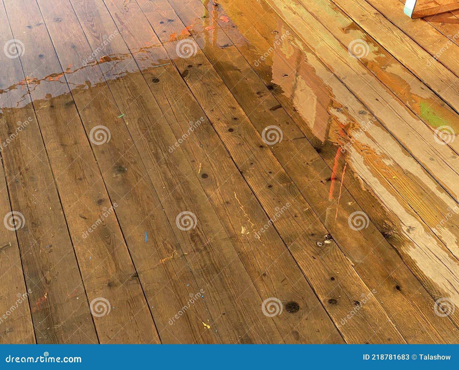 Wet Puddle on the Wooden Floor Stock Image - Image of pattern, raindrop ...