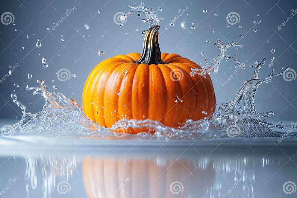 Wet Pumpkin. Pumpkin in Splashes of Water Stock Illustration ...