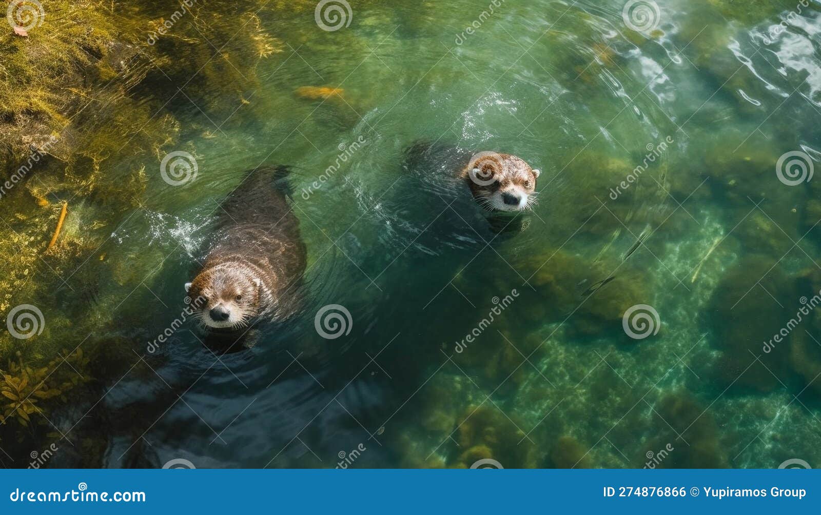 Wet Puppy Swimming with Fish in Pond Generated by AI Stock Photo ...