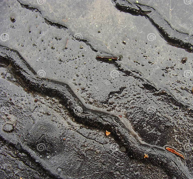 Wet from Rain Tar with Marks from Tires Stock Image - Image of dark ...