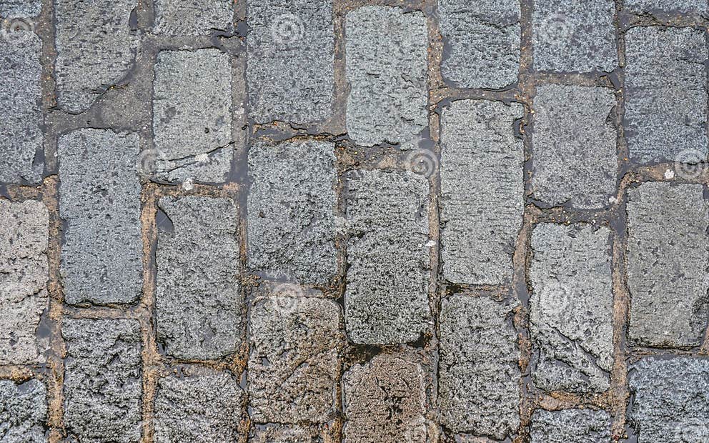 Wet Rectangular Cobble Stone Road, Texture Photographed from Above ...