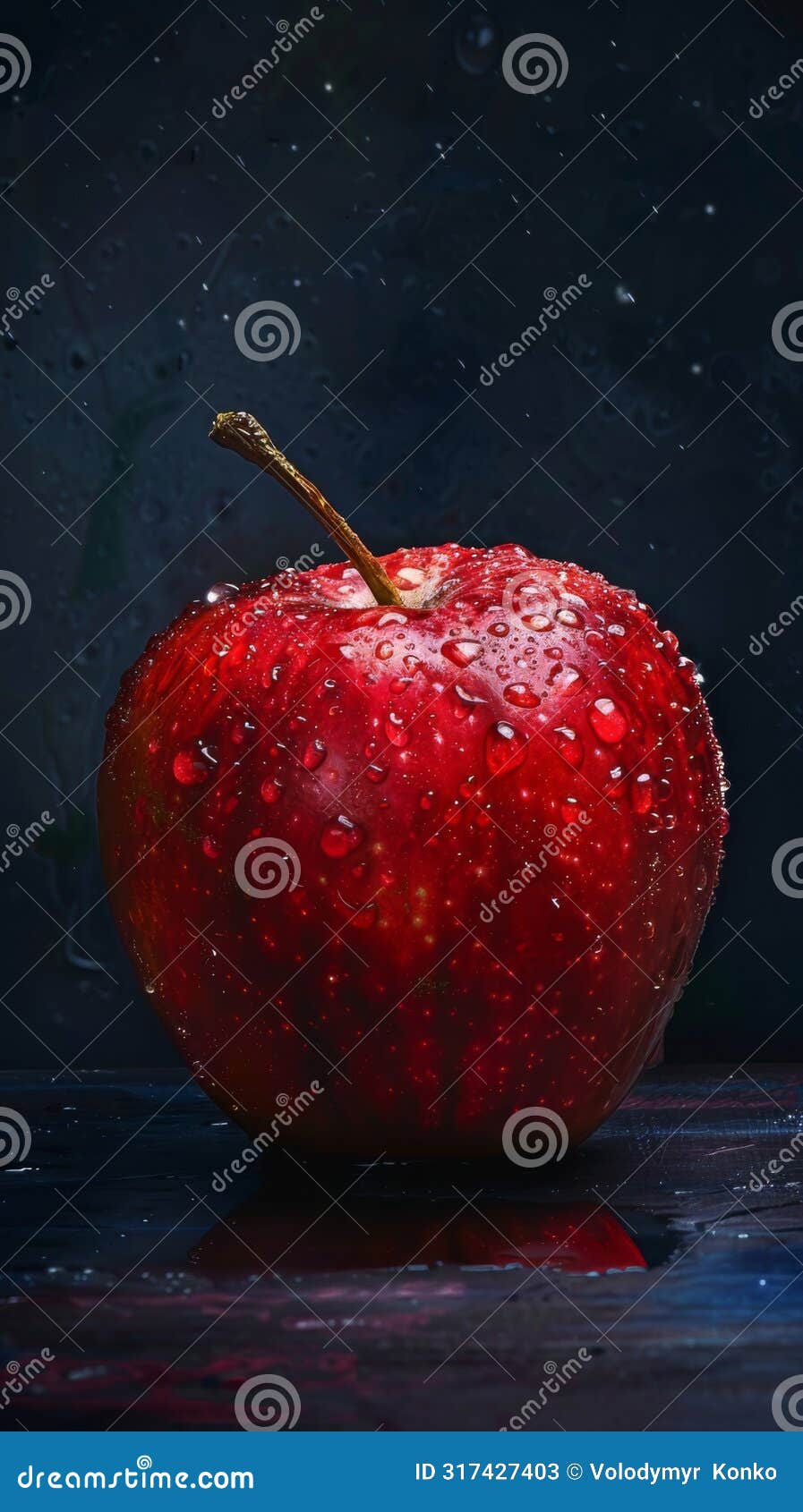 Wet Red Apple with Water Droplets on Dark Background Stock Image ...