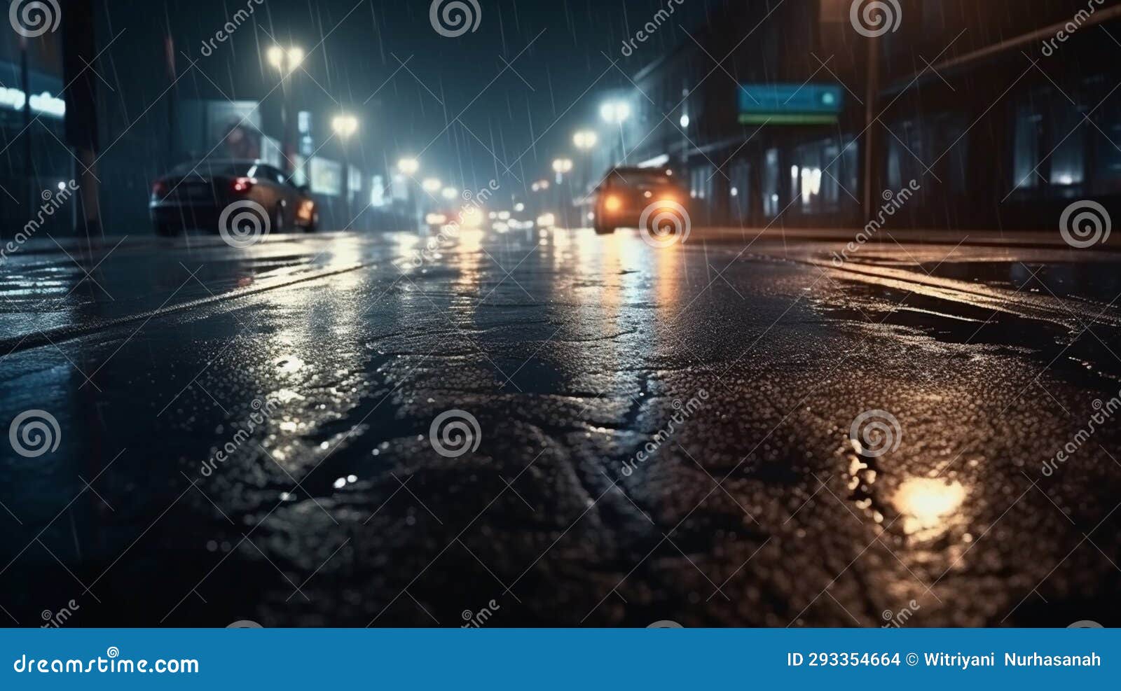 Wet Road Asphalt Reflections, Neon Blue Light. Generative AI Stock ...