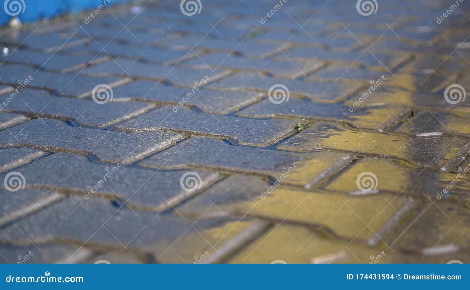 Wet Sidewalk in the Rain. Rain Drops Fall on the Pavement Stock Footage ...