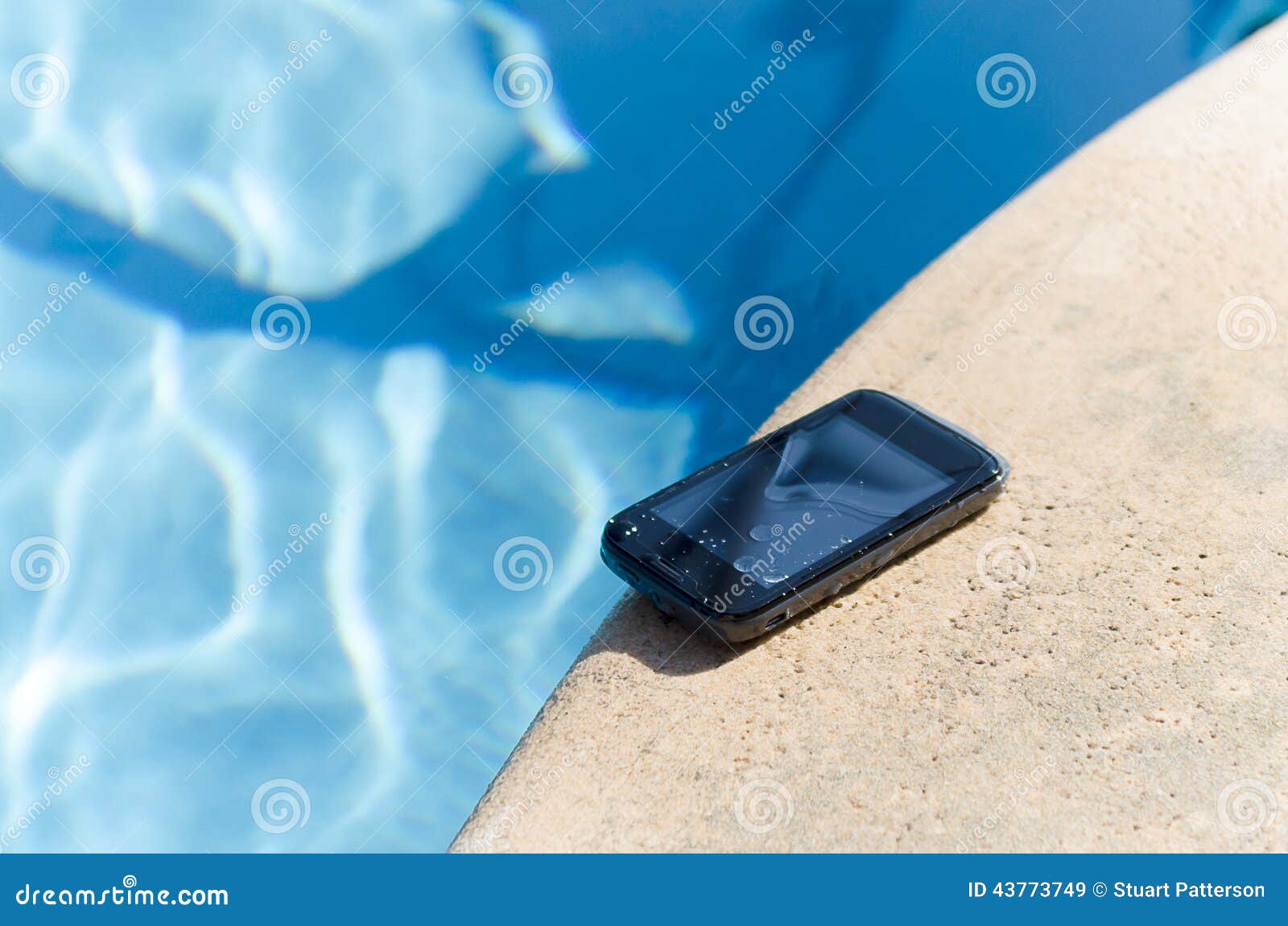 Wet Smart Phone on Pool Deck Stock Image - Image of escape, dropped ...