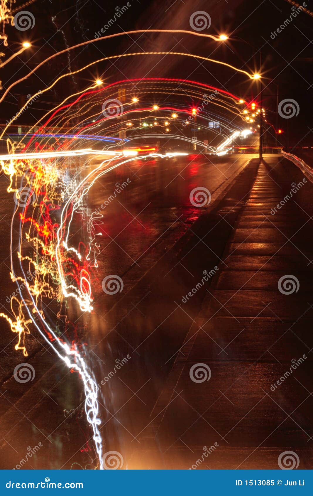 Wet Street and Abstract Light Trail Stock Image - Image of reflection ...