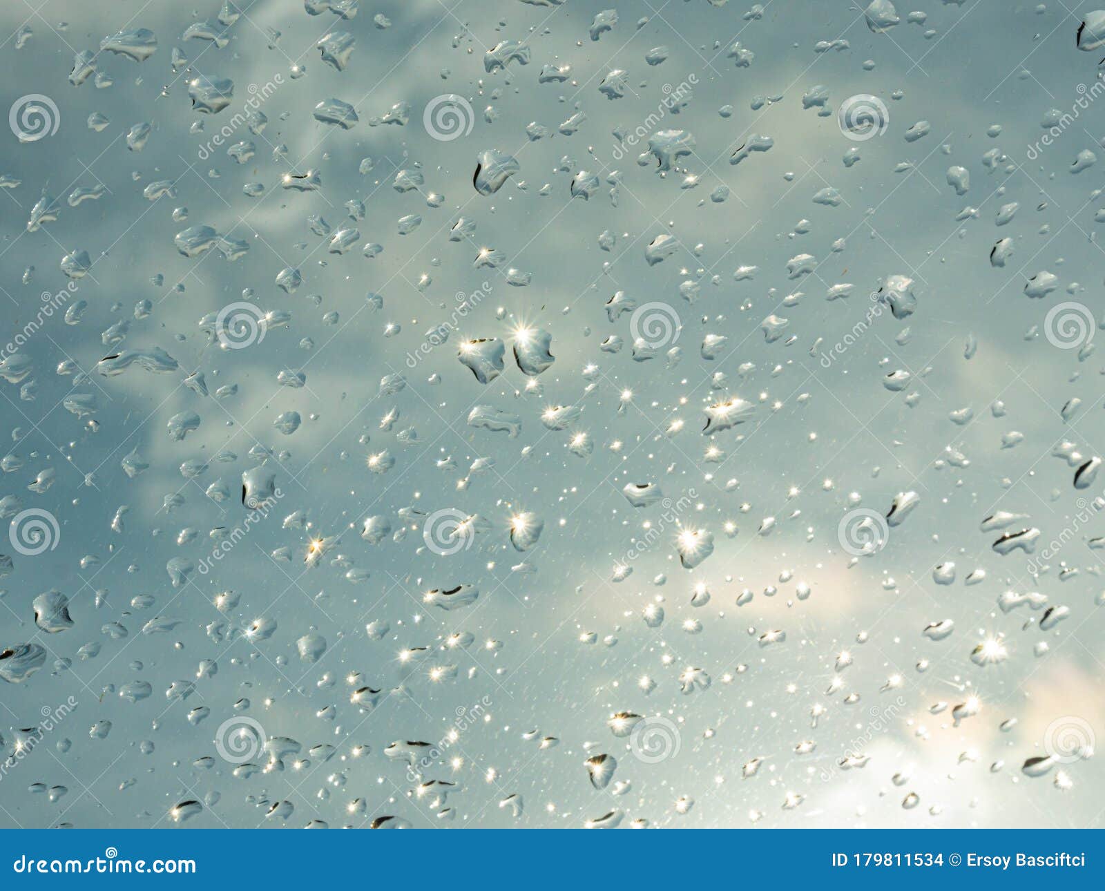 Wet Window with Rain Drops and a Cloudy Sky Outside Stock Photo - Image ...