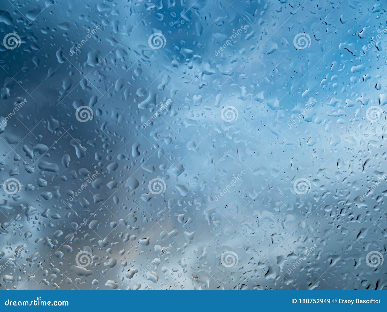 Wet Window with Rain Drops and a Cloudy Sky Outside Stock Image - Image ...
