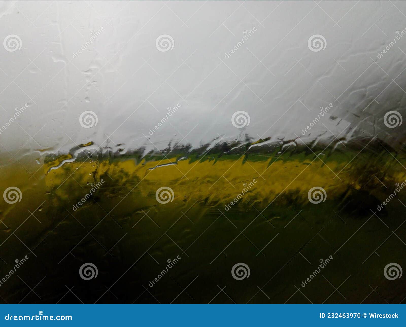 Wet Window with a View of a Road in a Field Stock Photo - Image of ...