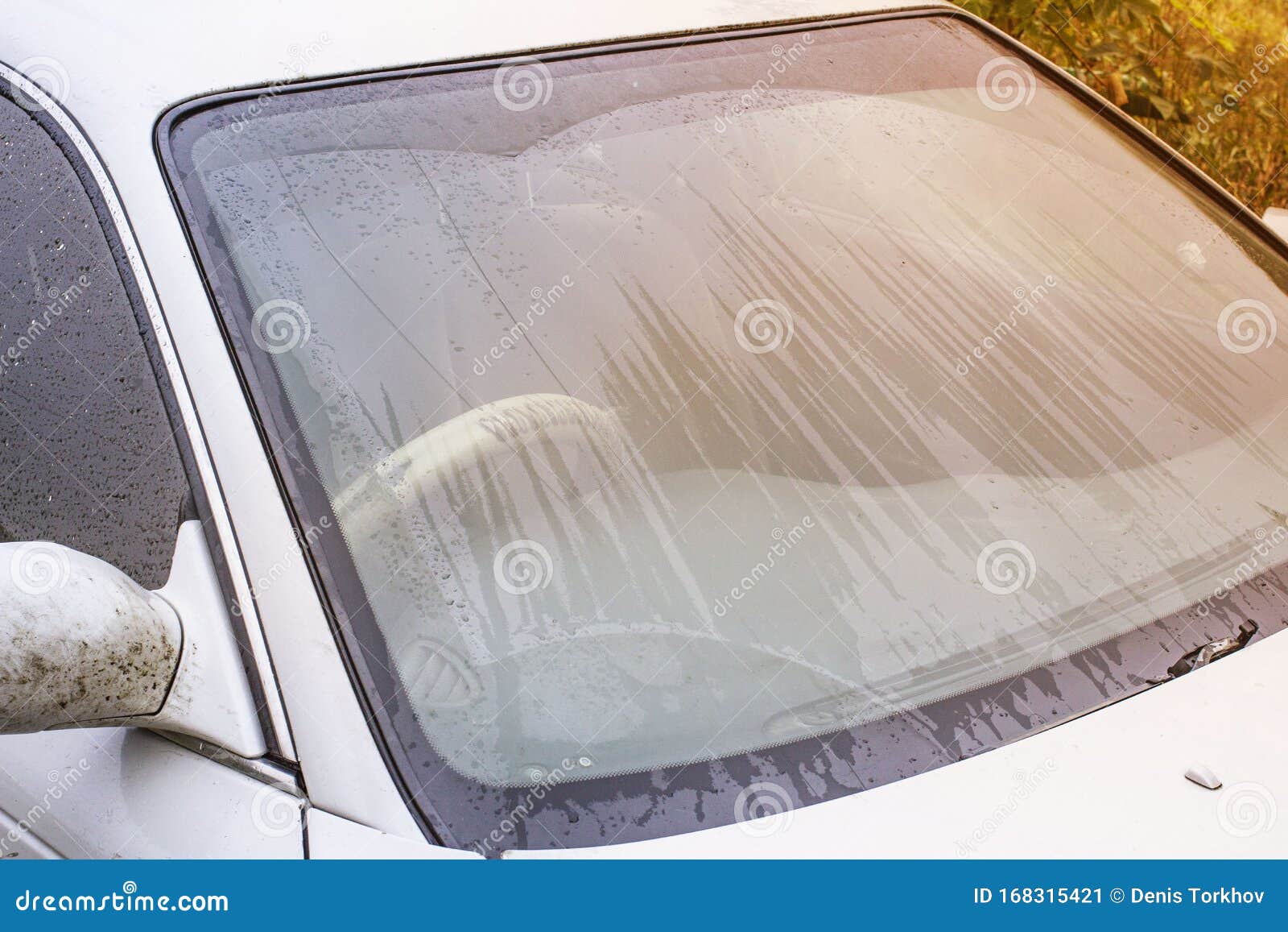 Wet the Windshield of the Car after the Rain is Not Rubbed by the ...