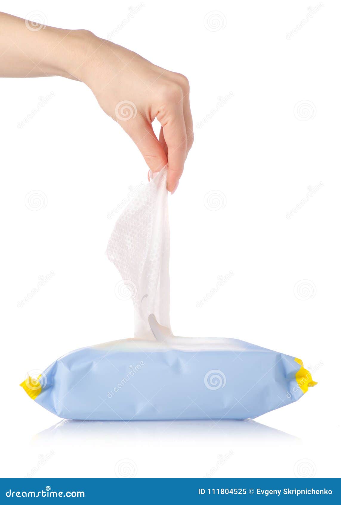 Wet wipes in hands pack stock image. Image of label - 111804525