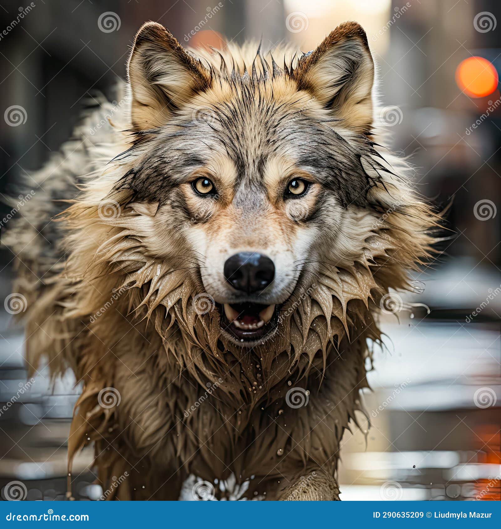 Wet Wolf Looking at Camera AI Generated Stock Illustration ...
