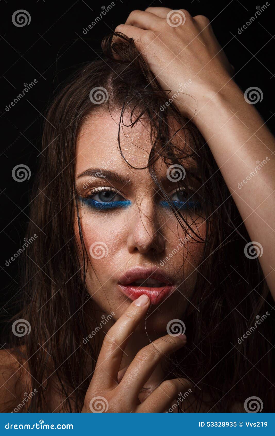 Wet Woman Portrait With Water Drops On The Face Stock Image Image Of