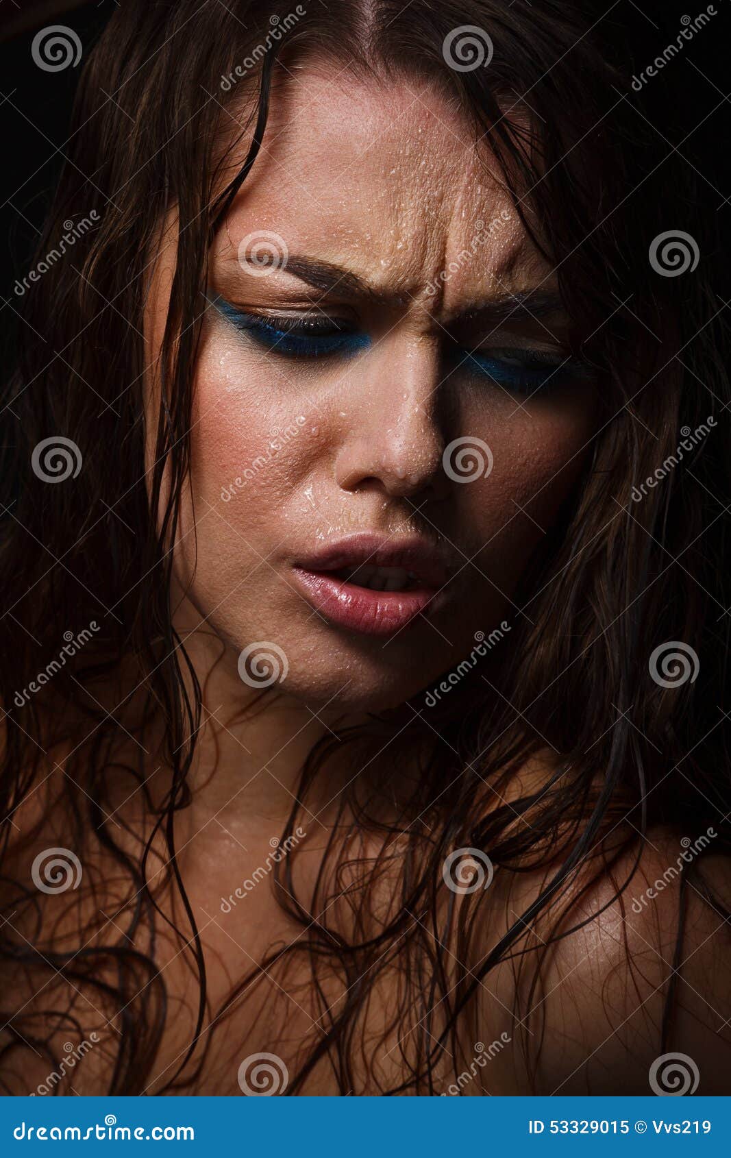 Wet Woman Portrait With Water Drops On The Face Stock Image Image Of