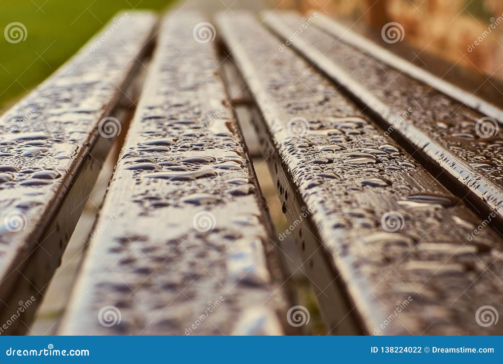 Wet Wood Bench after Rain Close-up Stock Photo - Image of pattern ...