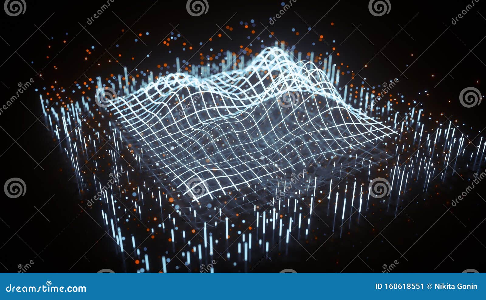 Weveform on Grid Surface 3D Render Illustration Stock Illustration ...