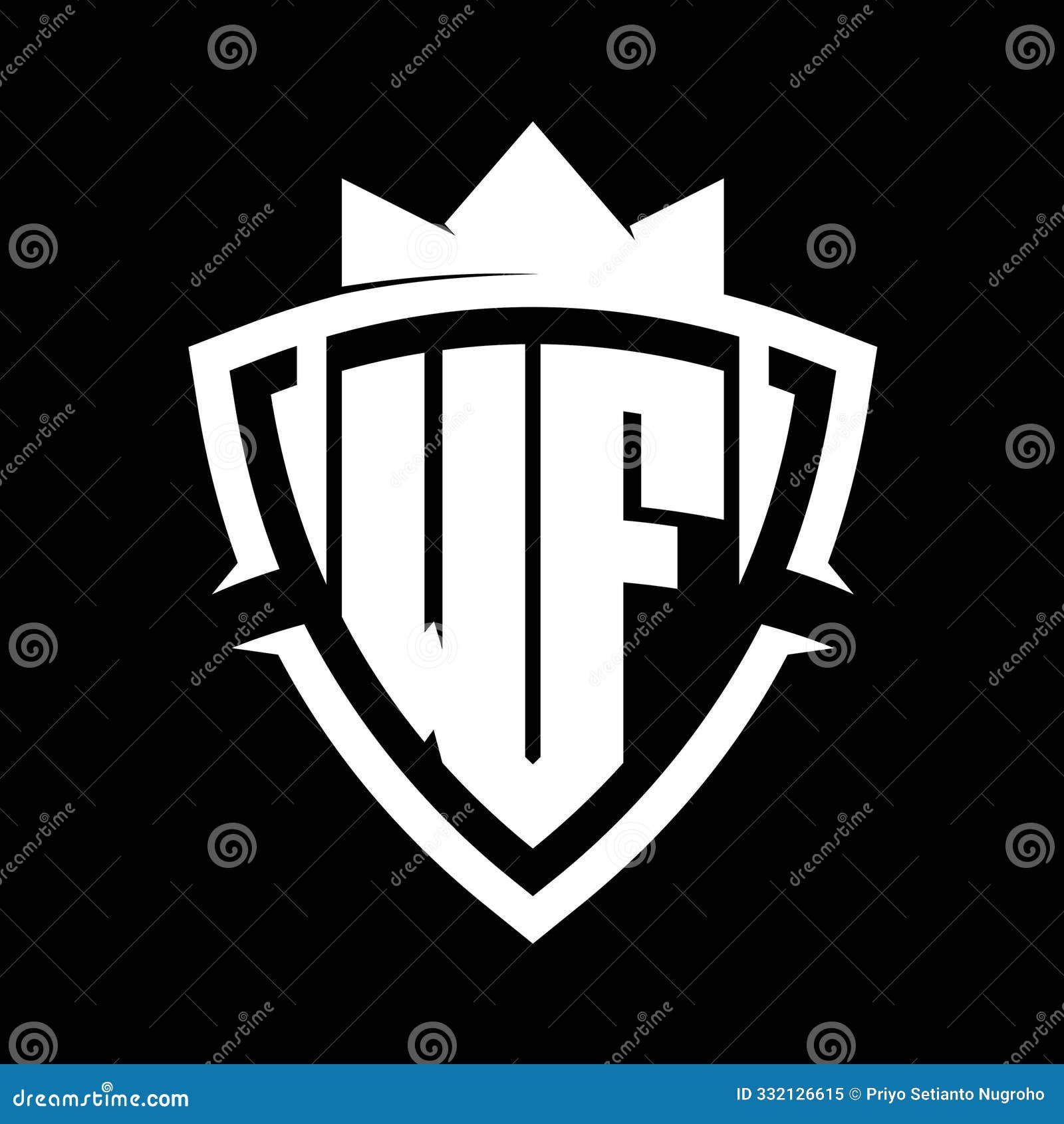 WF Letter Monogram With Triangle Curve Shield Shape With Crown White ...