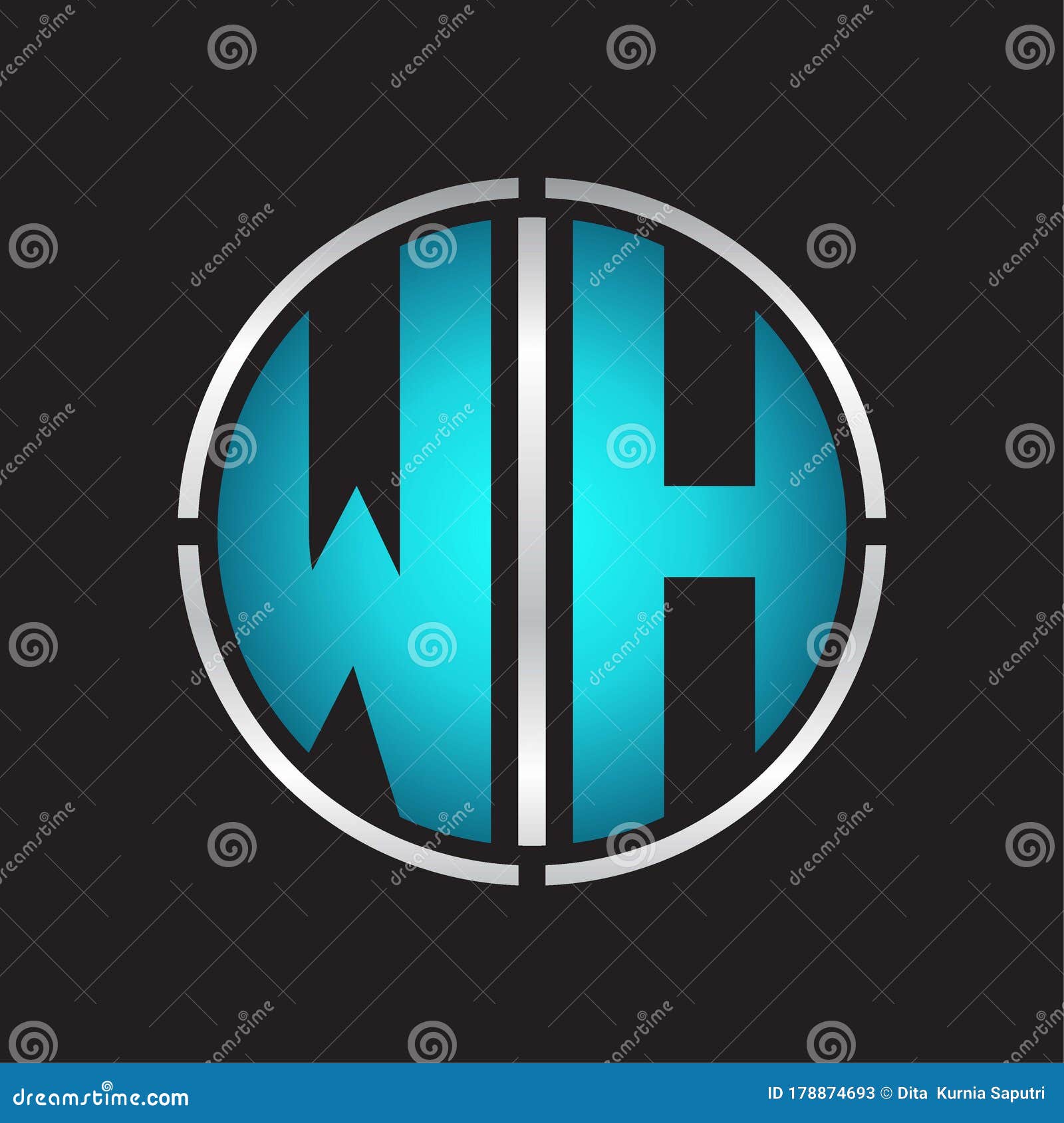WH Logo Initial with Circle Line Cut Design Template on Blue Colors ...