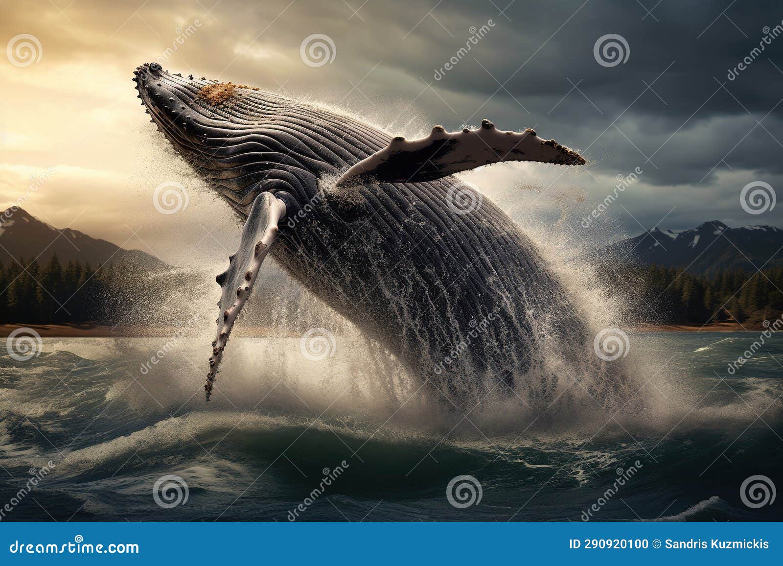 A Whale Breaching Water. Generative AI Stock Illustration ...