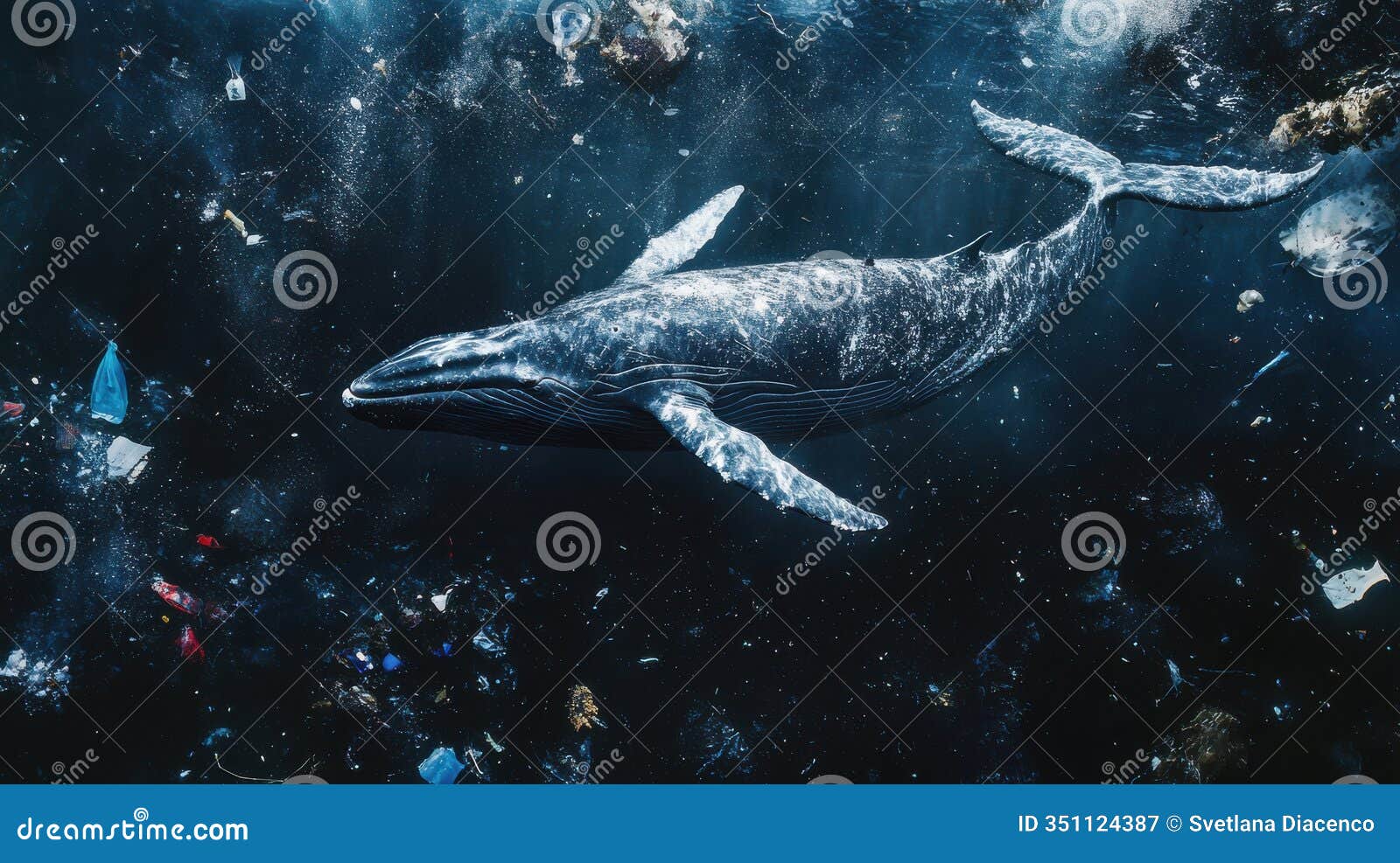 Whale Descending into Ocean Depths, Highlighting Microplastic Pollution ...