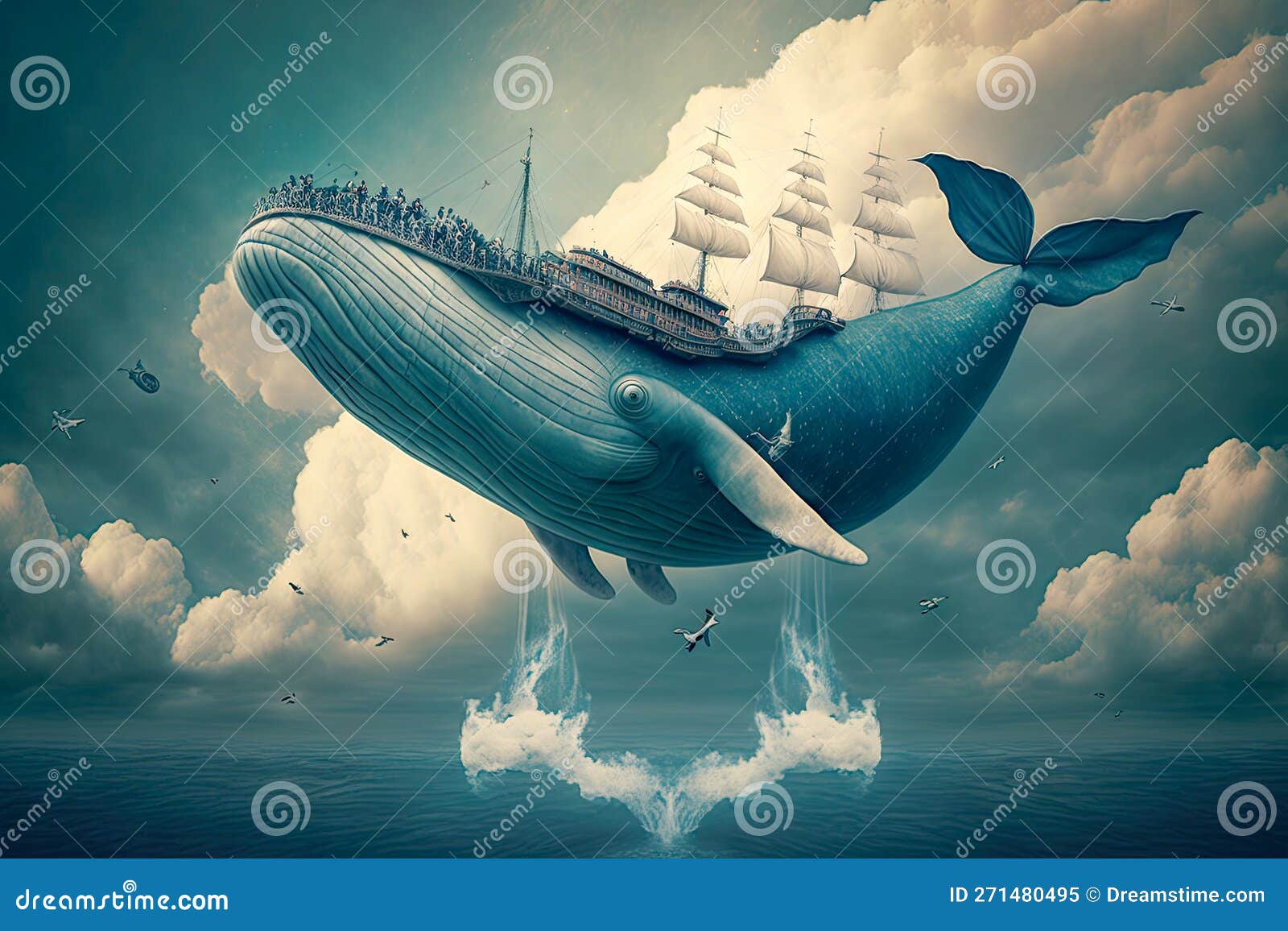 Whale flies in the sky stock illustration. Illustration of dream ...