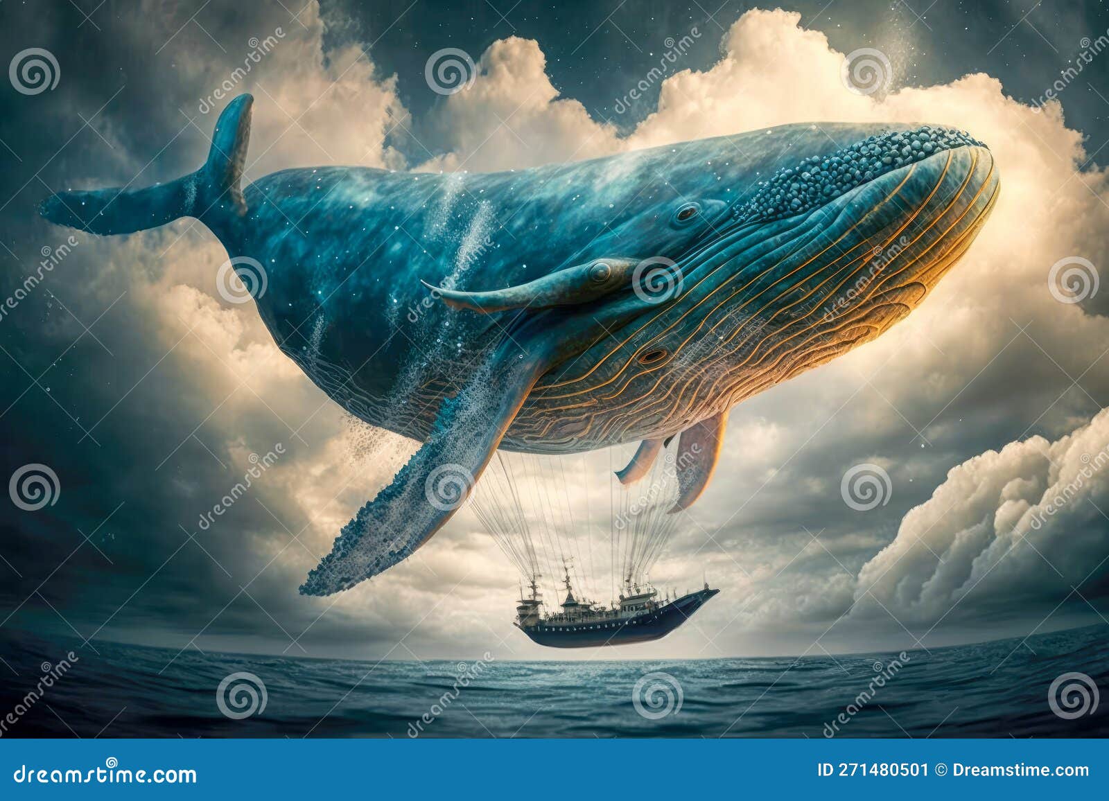 Whale flies in the sky stock illustration. Illustration of light ...